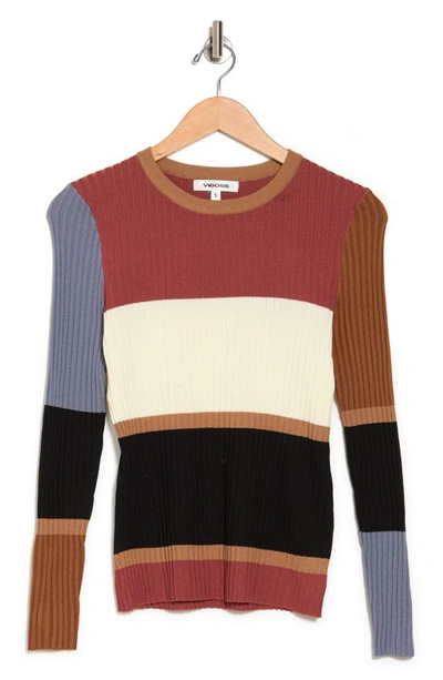 Vigoss Colorblock Rib Crewneck Sweater In Deep Rose | ModeSens