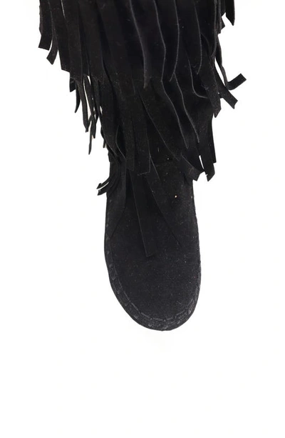 Yoki Kids' Tiered Fringe Boot In Black | ModeSens