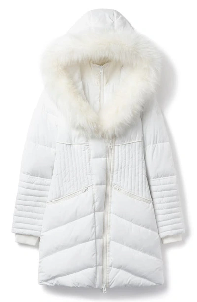 Noize Gigi Vegan Faux Fur Trim Quilted Parka In White | ModeSens