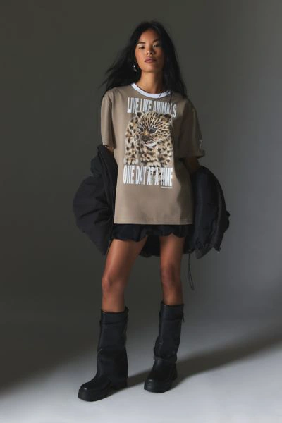 Private Policy Live Like Animals Oversized Tee In Brown | ModeSens