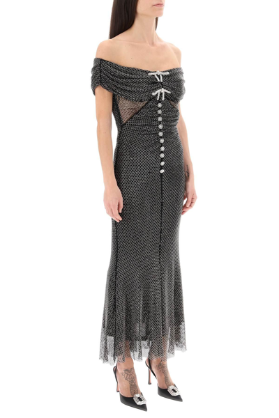 Self-portrait Rhinestone-studded Fishnet Knit Dress In Black | ModeSens