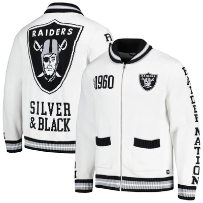 The Wild Collective White Las Vegas Raiders Jacquard Full-zip Sweater ...