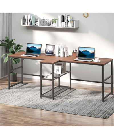 Homcom 83" Two Person Desk W/ Storage Shelves, Double Computer Table ...