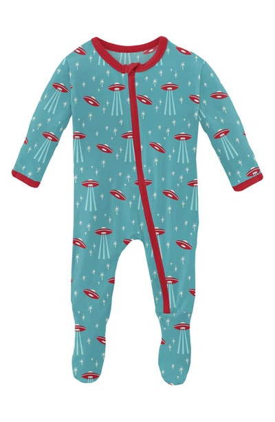 Kickee Pants Babies' Space Print Zip Footie In Glacier Alien Invasion ...
