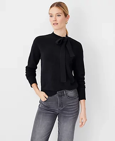Ann Taylor Tie Neck Wedge Sweater In Black | ModeSens