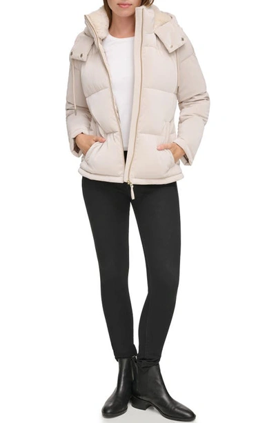 Calvin Klein Faux Fur Lined Hooded Puffer Jacket In Pebble | ModeSens