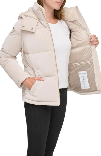 Calvin Klein Faux Fur Lined Hooded Puffer Jacket In Pebble | ModeSens