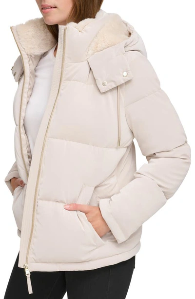 Calvin Klein Faux Fur Lined Hooded Puffer Jacket In Pebble | ModeSens