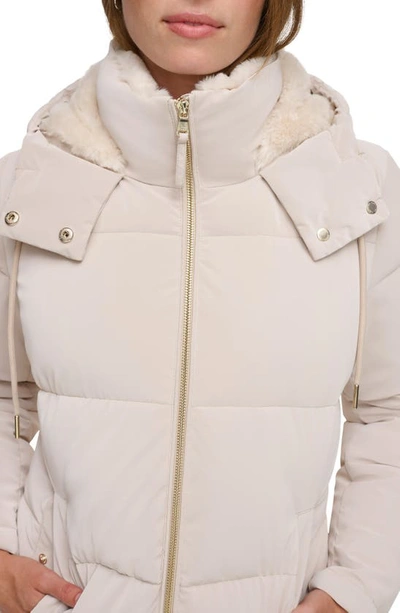 Calvin Klein Faux Fur Lined Hooded Puffer Jacket In Pebble | ModeSens
