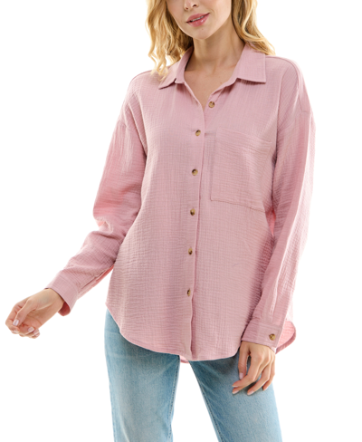 No Comment Juniors' Cotton Button-front Shirt In Zephyr | ModeSens
