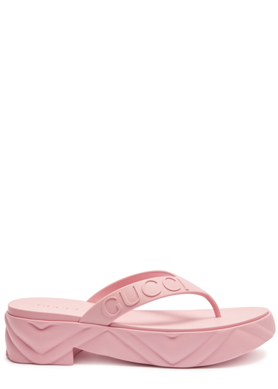 Gucci Logo-embossed Platform Flip-flops In Pink | ModeSens