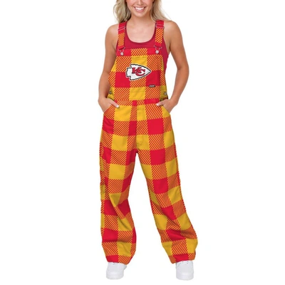 Foco Red Kansas City Chiefs Big Logo Plaid Overalls | ModeSens