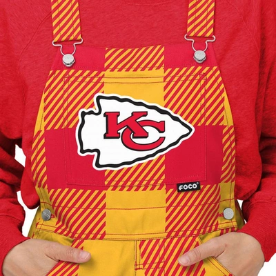 Foco Red Kansas City Chiefs Big Logo Plaid Overalls | ModeSens