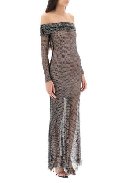 Self-portrait Maxi Dress In Fishnet With Rhinestones In Black | ModeSens