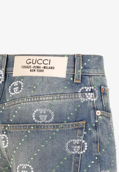 Gucci Straight-leg Frayed Crystal-embellished Jeans In Blue | ModeSens