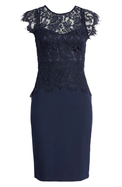 Vince Camuto Lace Stretch Crepe Sheath Dress In Navy Modesens