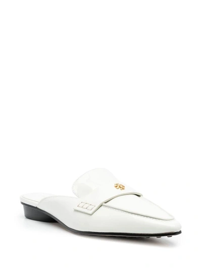Tory Burch Leather Pointed Backless Loafers In White | ModeSens