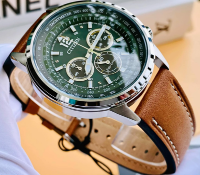 Pre-owned Citizen Eco-drive Avion Green Dial Chronograph Men's Watch ...