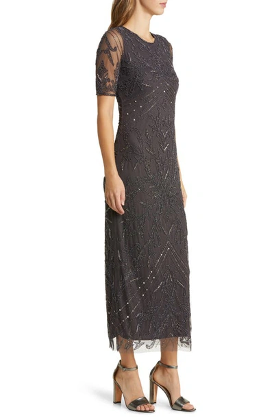Pisarro Nights Beaded Tulle Column Gown In Slate | ModeSens