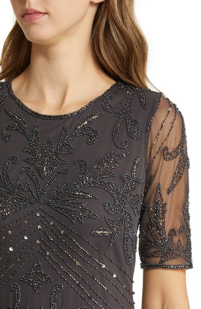 Pisarro Nights Beaded Tulle Column Gown In Slate | ModeSens