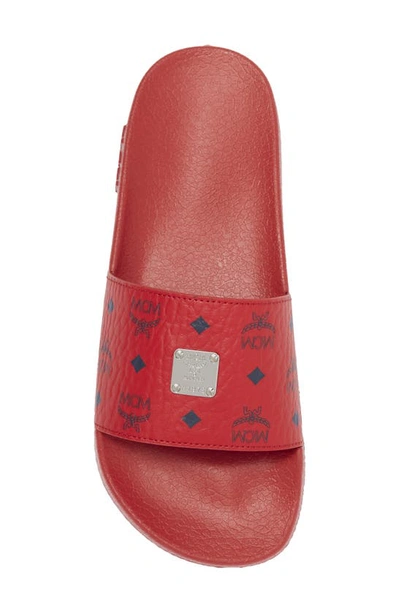 Mcm Visetos Monogram Slide Sandal In Candy Red | ModeSens