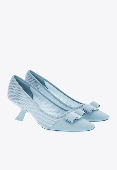 Ferragamo Anz 55 Vara Bow Mesh Pumps In Blue | ModeSens