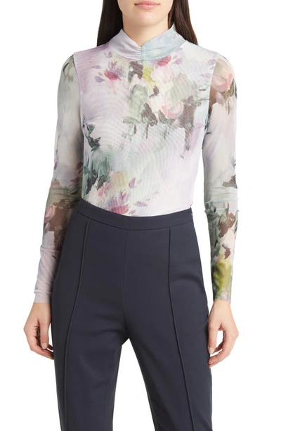 Ted Baker Jasmeee Womens High Neck Printed Mesh Top In Grey | ModeSens
