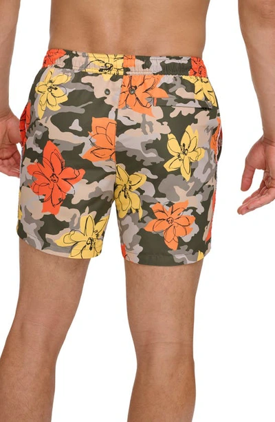 Calvin Klein Modern Euro Logo Piping Swim Trunks In Olive Camo | ModeSens