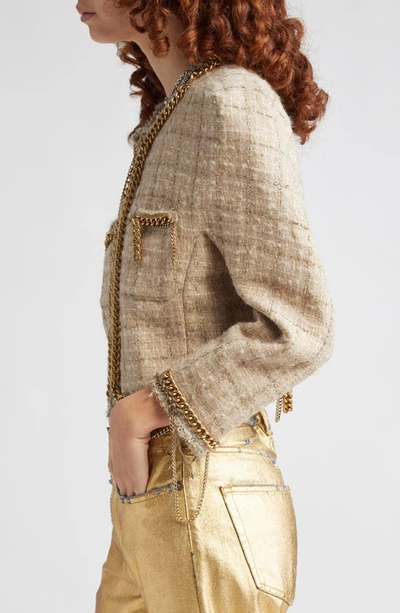 R13 Cropped Chain-embellished Metallic Wool-blend Tweed Jacket In Beige ...