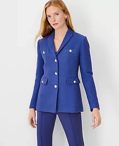 Ann Taylor Long Tweed Jacket In Azurine Blue | ModeSens