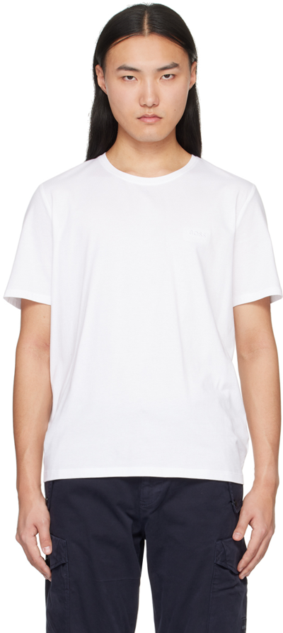 Hugo Boss White Embroidered T-shirt In White 100 | ModeSens