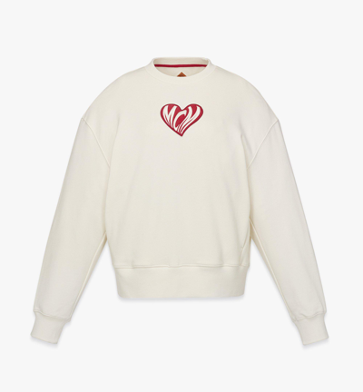 Mcm Heart Logo Sweatshirt In Organic Cotton In Ivory | ModeSens