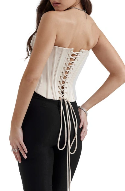 House Of Cb Genevieve Strapless Satin Corset Top In Vintage Cream ...