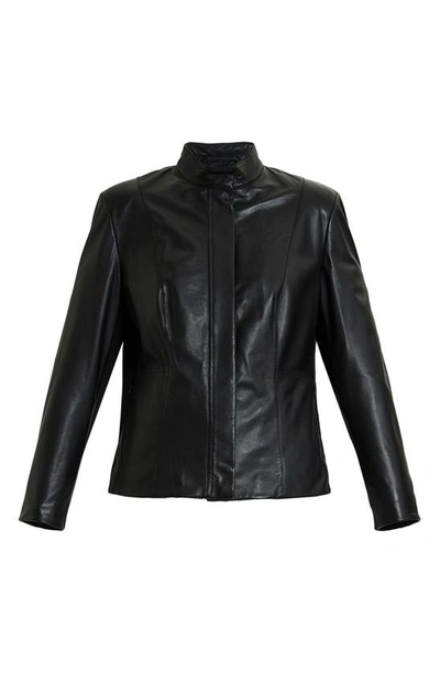 Marina Rinaldi Jersey Side Panel Leather Jacket In Black | ModeSens
