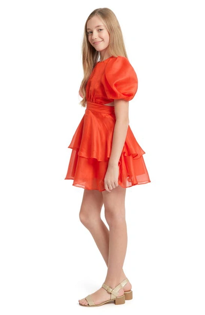Bardot Junior Kids' Enya Cutout Organza Minidress In Fire Red | ModeSens