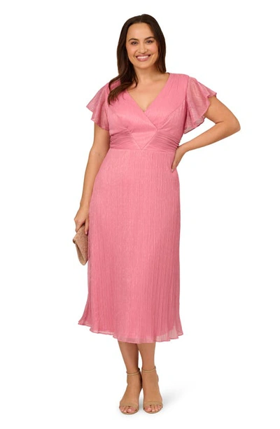 Adrianna Papell Metallic Crinkle Midi Cocktail Dress In Faded Rose ...