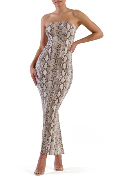 N By Naked Wardrobe Snakeskin Print Strapless Maxi Dress In Ivory ...