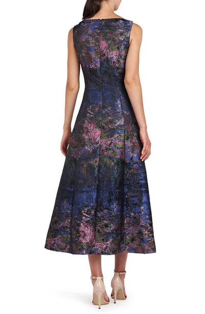 Kay Unger June Floral Jacquard Cocktail Midi Dress In Dark Navy | ModeSens
