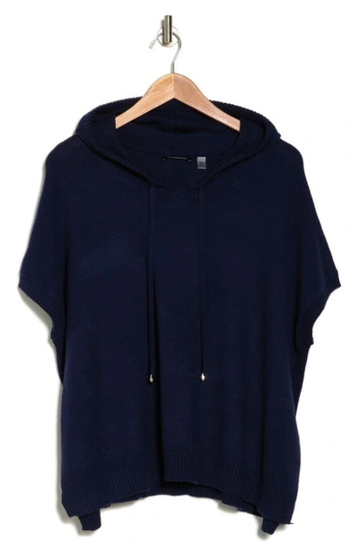 T Tahari Short Sleeve Hooded Sweater In Loyal Navy | ModeSens