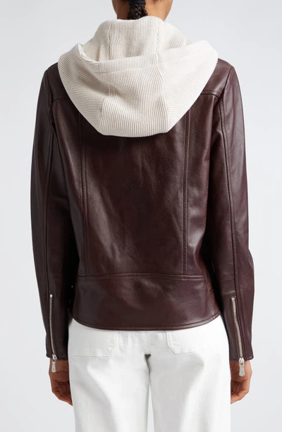 Eleventy Hooded Zip-front Leather Biker Jacket In Cookie | ModeSens