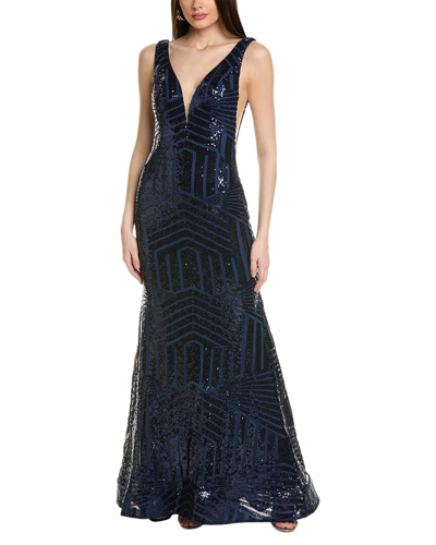 Rene Ruiz Sequin Gown In Navy | ModeSens