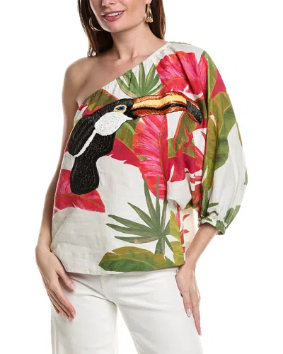 Farm Rio One-shoulder Linen-blend Blouse In Multi | ModeSens