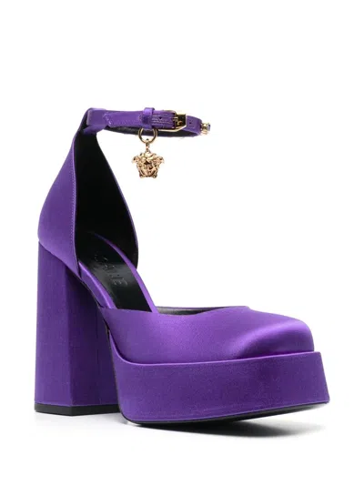 Versace Medusa Aevitas Satin Platform Pumps In Purple | ModeSens