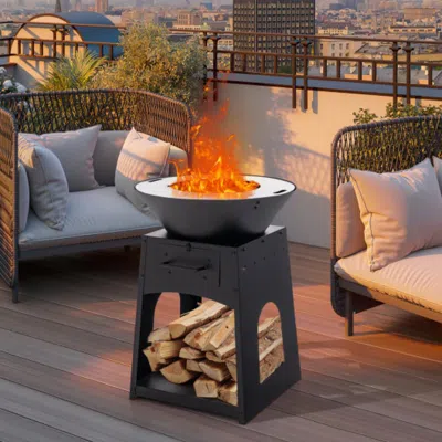 Hivvago Patio Fire Pit With Firewood Log Rack With Grill And Ash Box ...