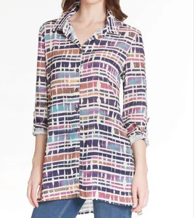 Multiples Long Crinkle Blouse In Dash Stripe In Multi | ModeSens