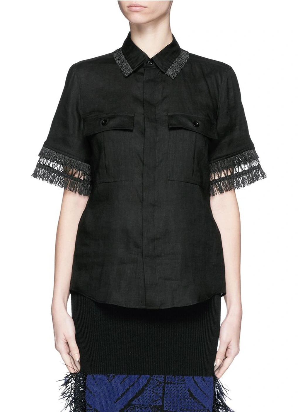 Toga Fringe Linen Shirt | ModeSens
