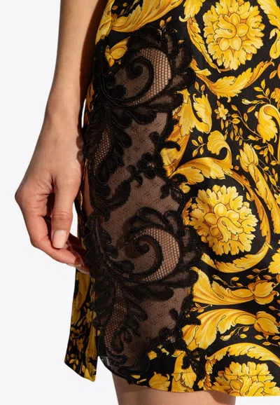 Versace Barocco Print Silk Top In Yellow | ModeSens