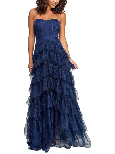Pear Culture Juniors Womens Glitter Tiered Evening Dress In Navy | ModeSens