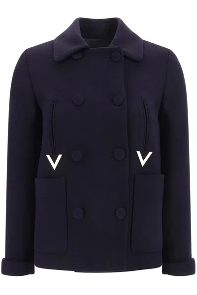 Valentino Texture Double Crepe Jacket In Blue | ModeSens