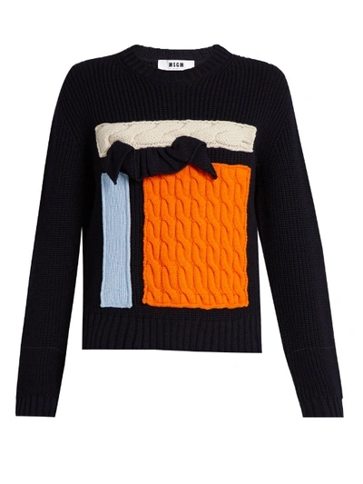 Msgm Collage Intarsia Virgin Wool Knit Sweater In Navy | ModeSens